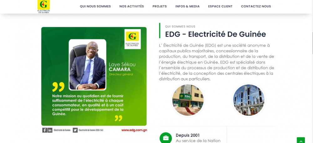 Réalisation du site internet de EDG SA - Agence Digitale Webcom-Guinee